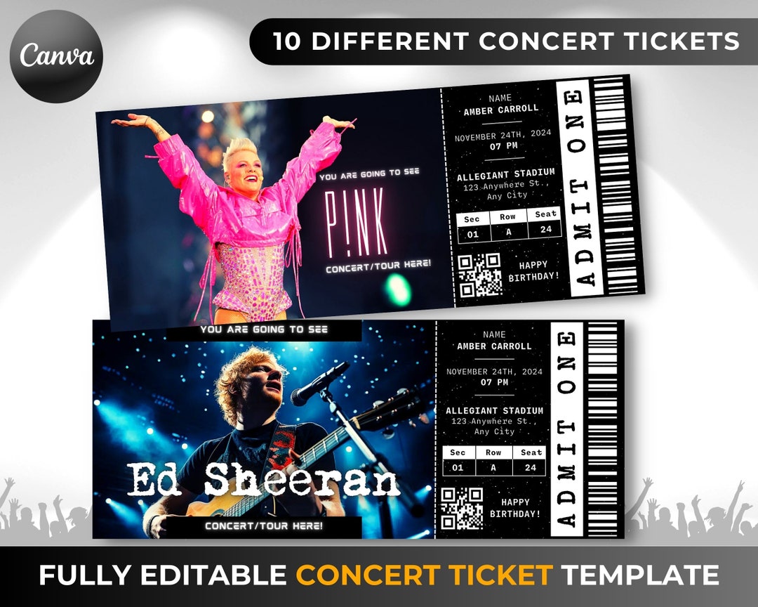 Editable Concert Ticket Template, Custom Concert Ticket Gift, DIY Event ...