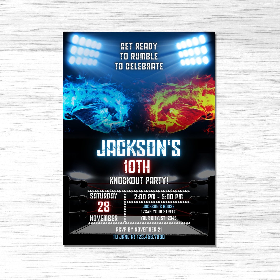 Editable Boxing Birthday Party Invitation, Boxing Knockout Party Invite ...