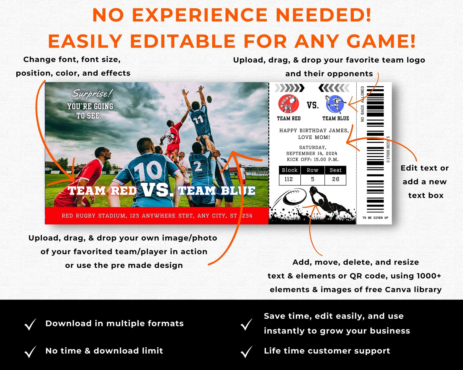 INSTANTLY EDIT Rugby Game Ticket Stub Template Gift Souvenir | Gift ...