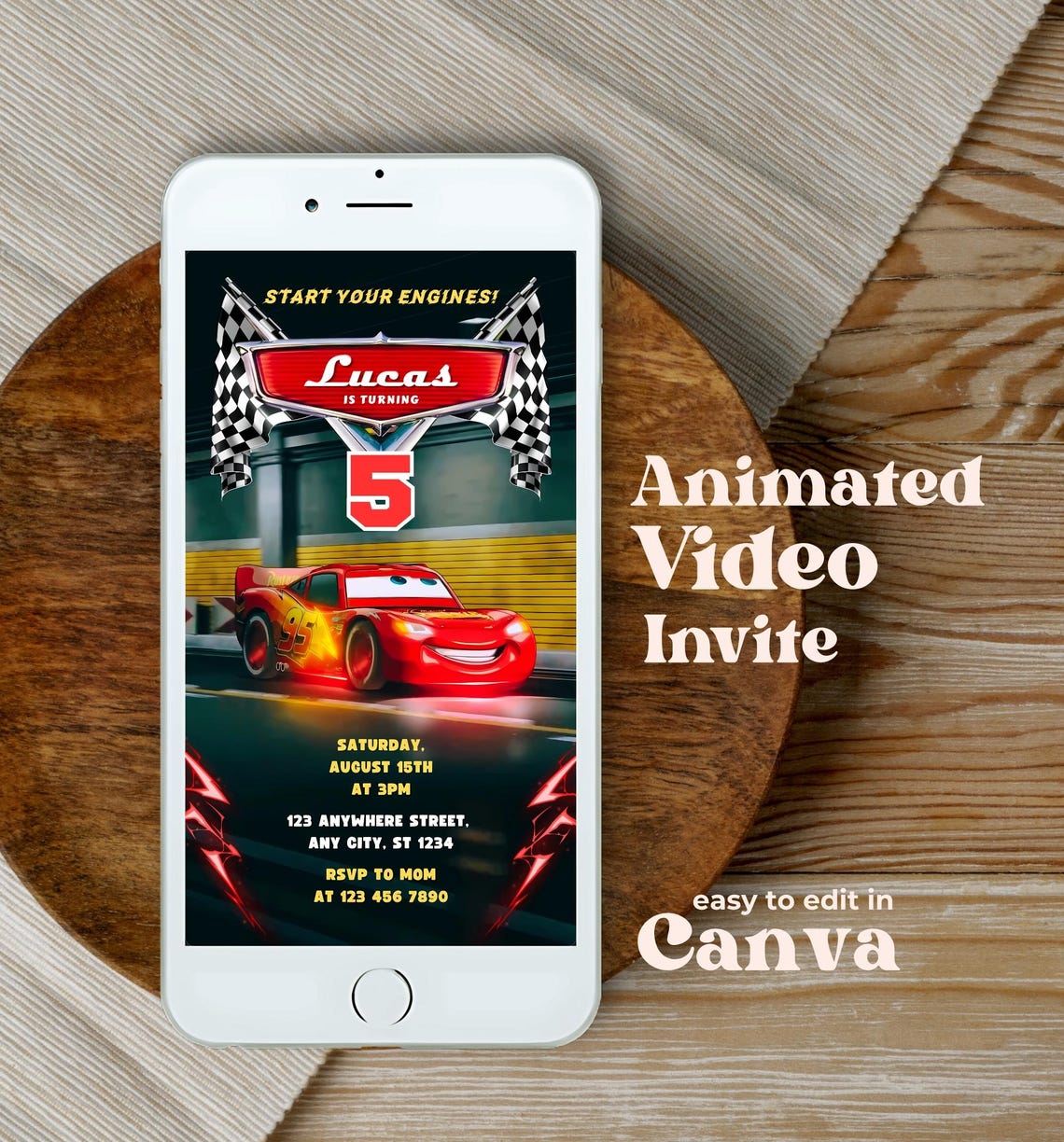 Lightning Mcqueen Video Invitation, Editable Lightning Mcqueen Birthday ...
