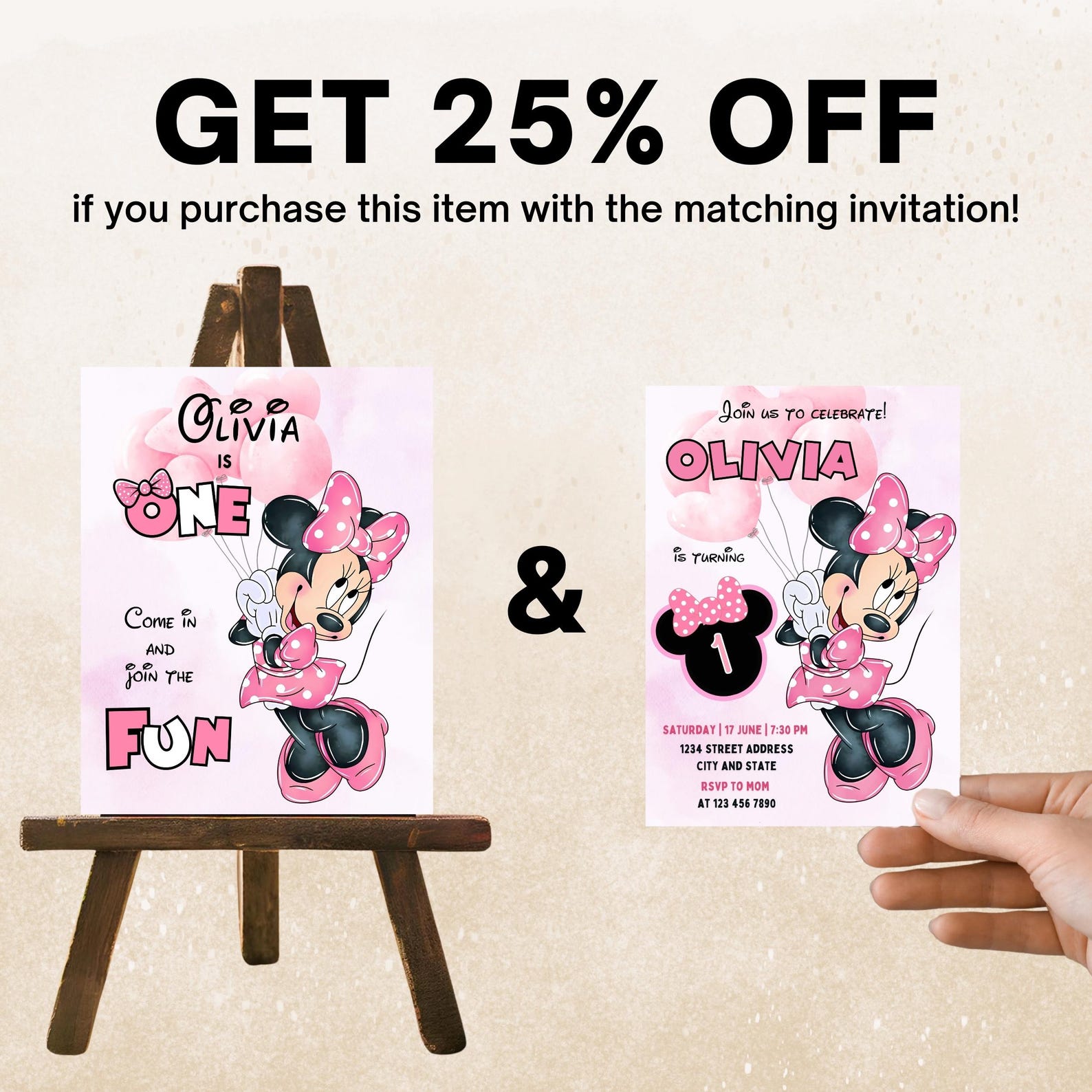 Minnie Mouse One Fun Birthday Welcome Sign Template | Editable ...