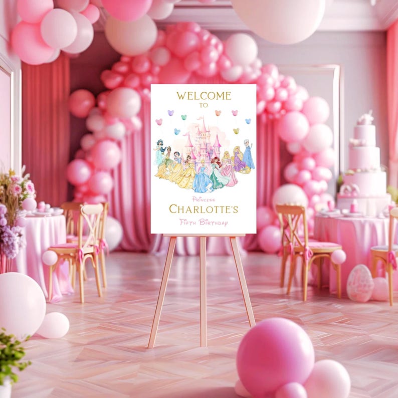 Princess Birthday Welcome Sign Template | Editable Printable Party Sign ...
