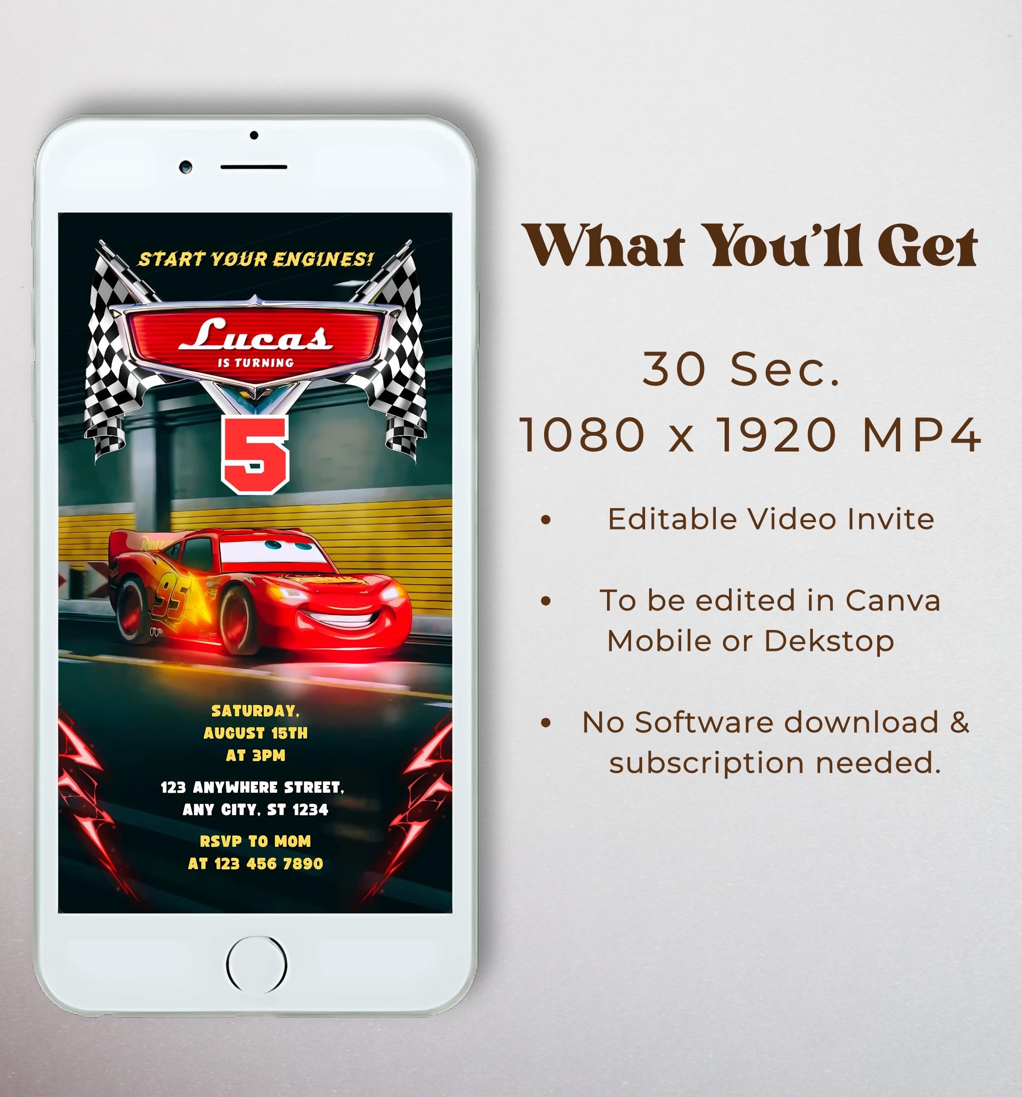 Lightning Mcqueen Video Invitation, Editable Lightning Mcqueen Birthday ...