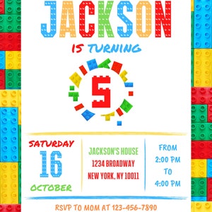 Building Blocks Birthday Invitation | Building Bricks Kids Birthday ...