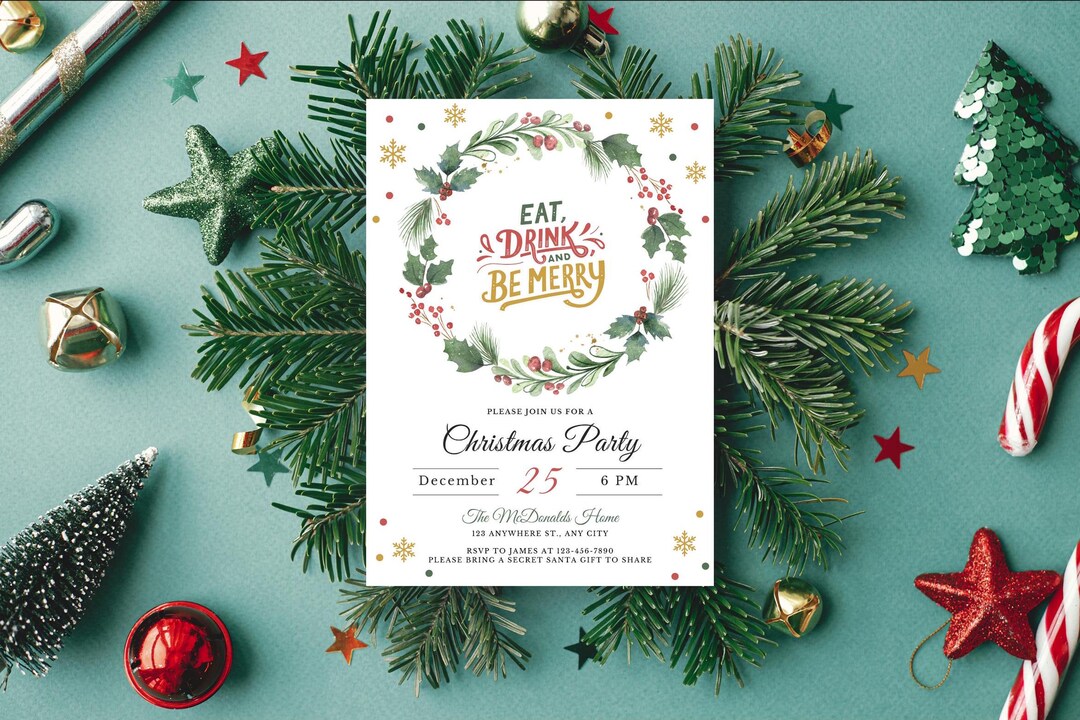 Editable Christmas Party Invitation Template, Annual Holiday Party ...