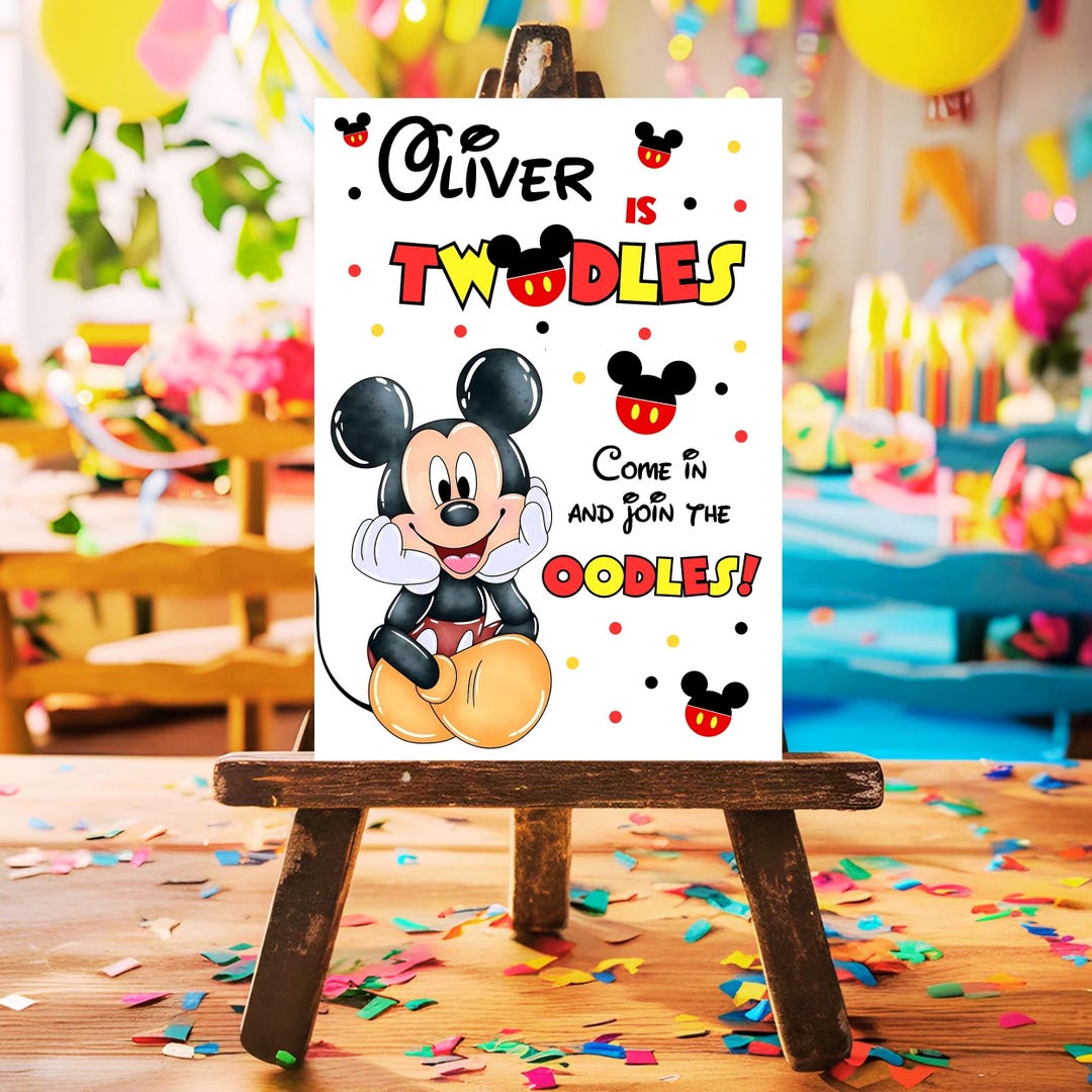 Mickey Mouse Twodles Oodles Birthday Welcome Sign Template | Editable ...