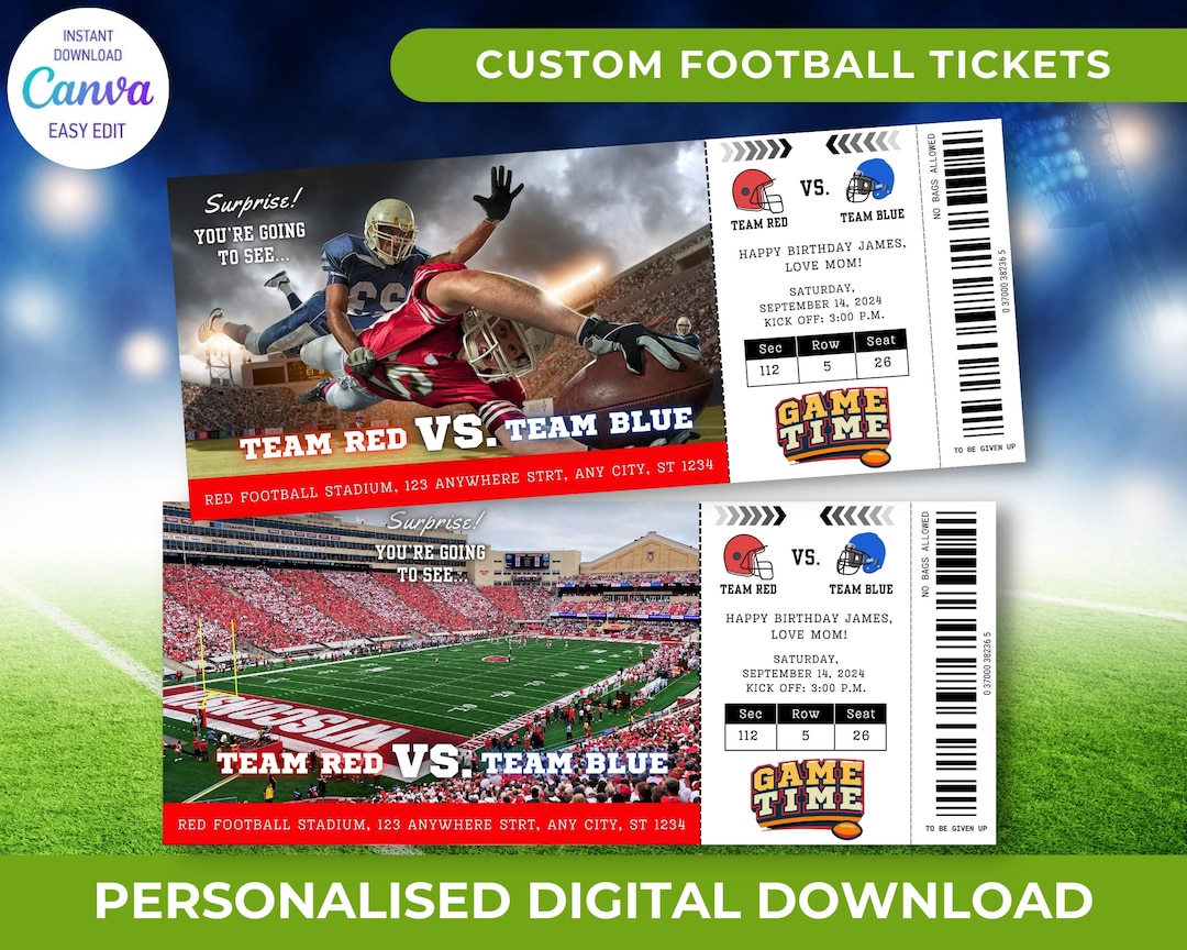 INSTANTLY EDIT Football Game Ticket Stub Template Gift Souvenir | Gift Professional Sports ...
