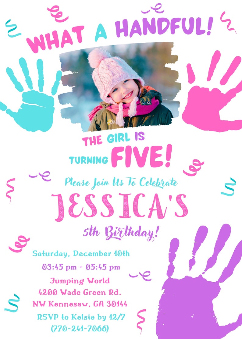 Editable Handful Fifth Birthday Party Invitation for Girl 5th - Etsy