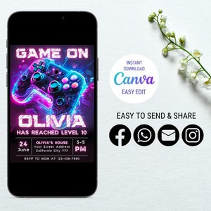 Editable Video Game Party Invitation, Level up Birthday Invite, Gamer ...