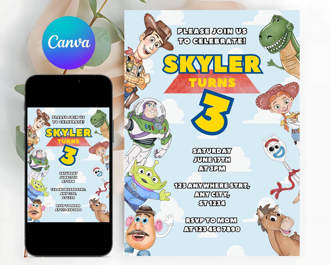 Editable Toy Story Invitation Template, Watercolor Toy Story Birthday ...