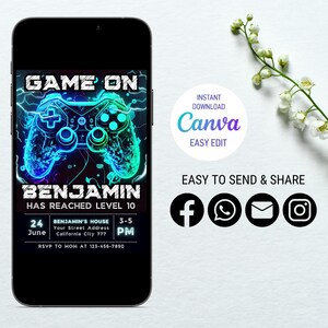 Editable Video Game Party Invitation, Level up Birthday Invite, Gamer ...