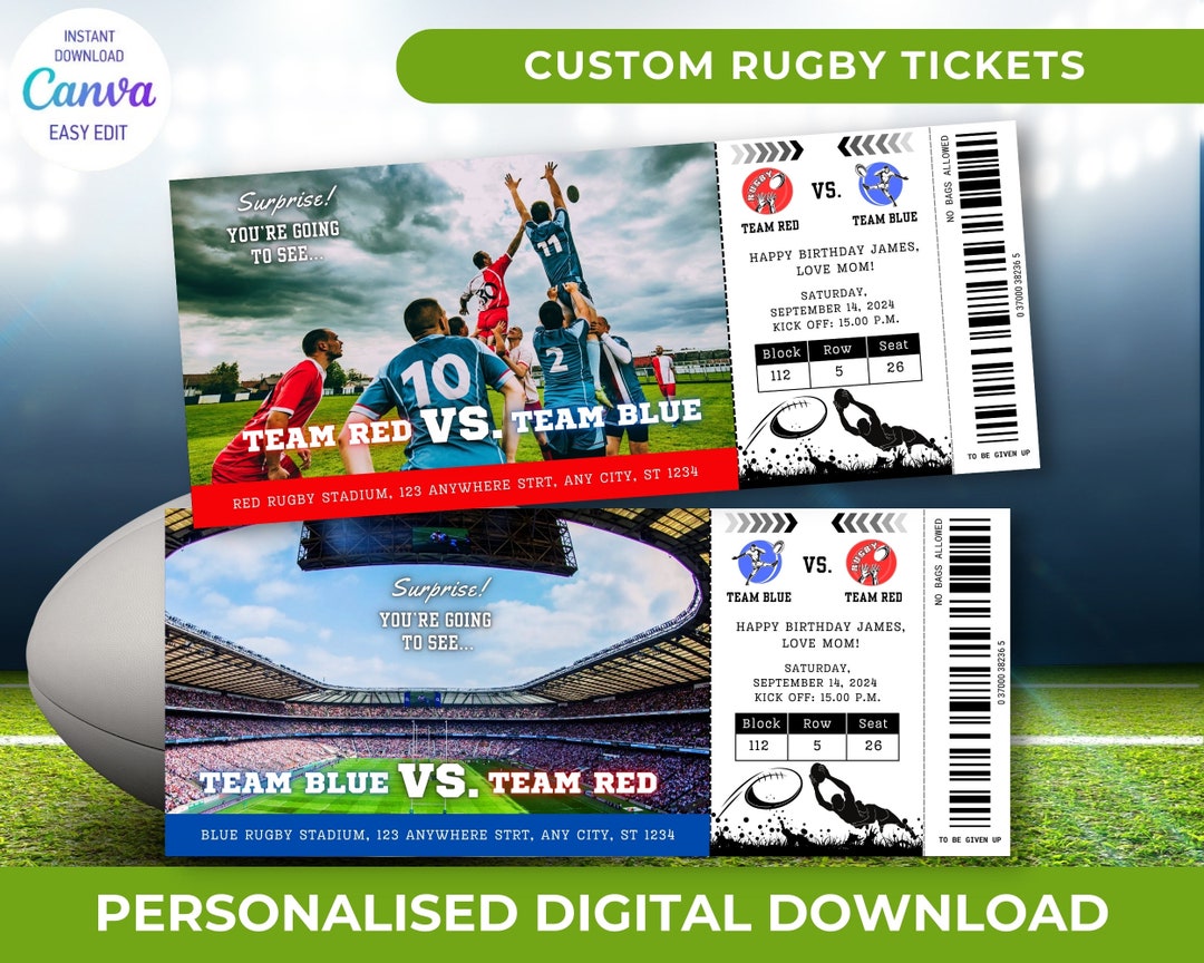 INSTANTLY EDIT Rugby Game Ticket Stub Template Gift Souvenir | Gift ...