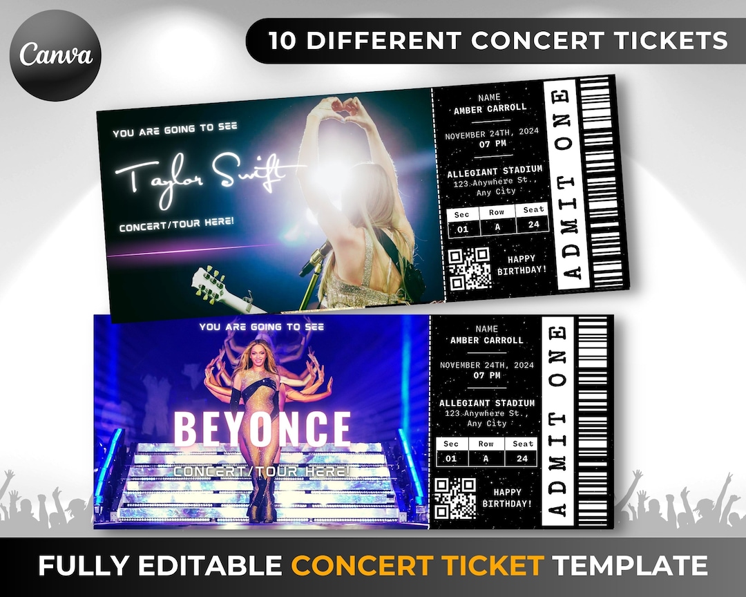 Editable Concert Ticket Template, Custom Concert Ticket Gift, DIY Event ...