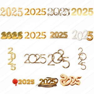 79 Gold New Year 2025 PNG Bundle, Gold 2025 Number Clipart, New Year ...