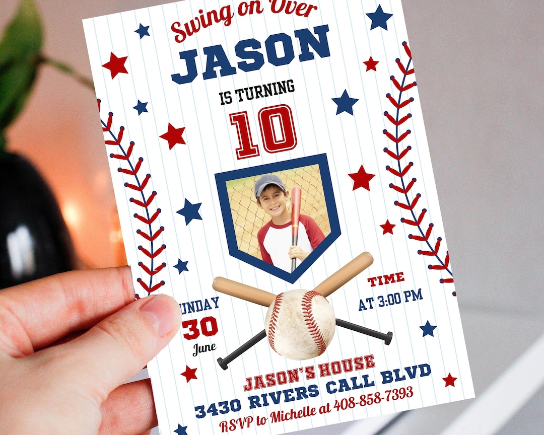 Editable Baseball Birthday Invitation With Photo, Baseball Invites With ...