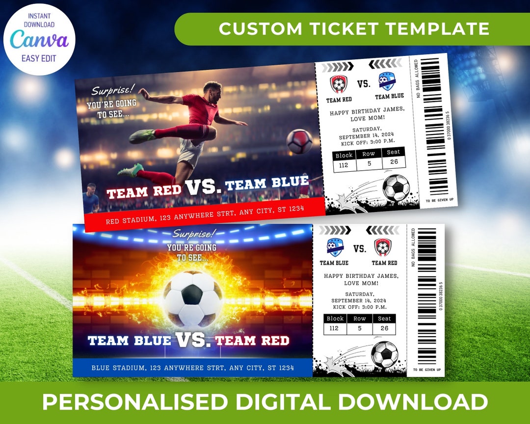 Soccer Ticket Gift, Personalized Soccer Tickets, Soccer Birthday Ticket ...