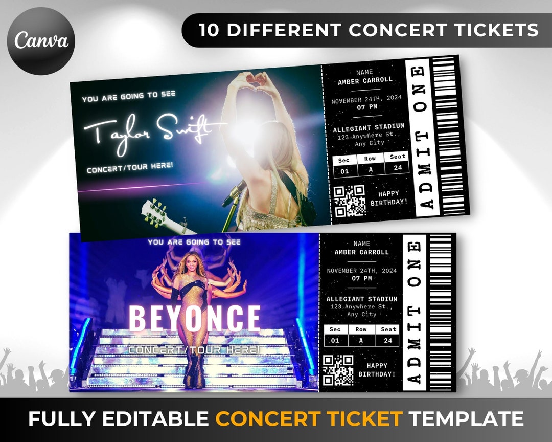 Editable Concert Ticket Template, Custom Concert Ticket Gift, DIY Event Ticket, Surprise ...