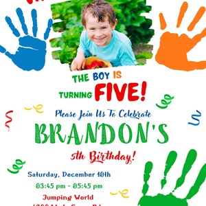 Editable Handful Fifth Birthday Party Invitation for Boy, 5th Birthday ...