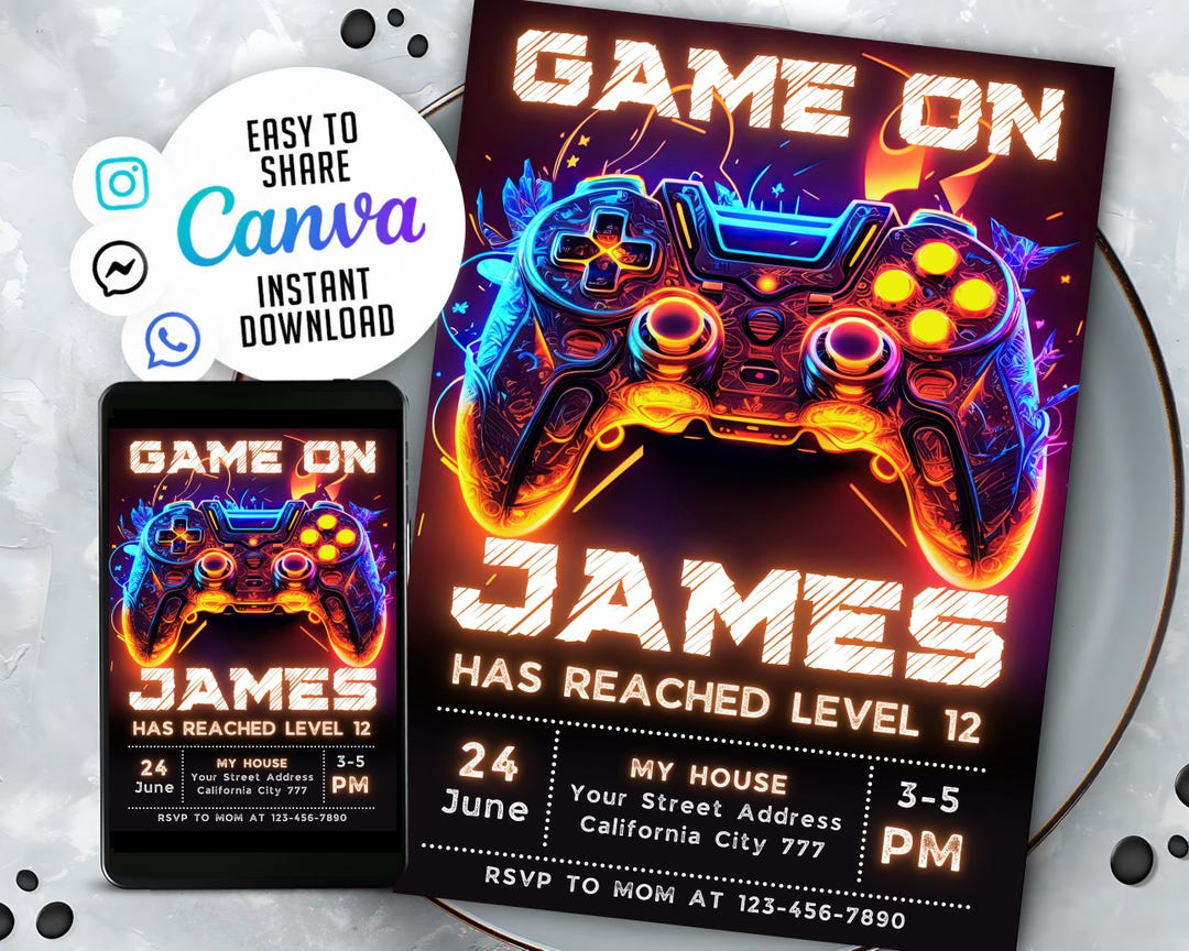 Editable Video Game Party Invitation, Level up Birthday Invite, Gamer ...