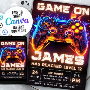 Editable Video Game Party Invitation, Level up Birthday Invite, Gamer ...