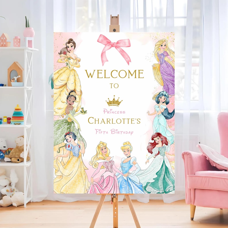 Princesses Birthday Welcome Sign Template | Editable Printable Party ...