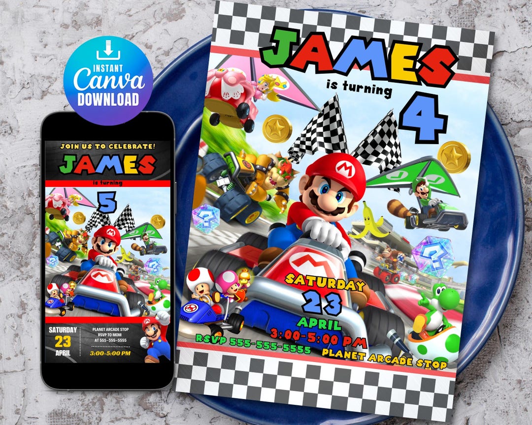 Mario Kart Birthday Boy Invite | Mario Birthday Invitation | Mario ...