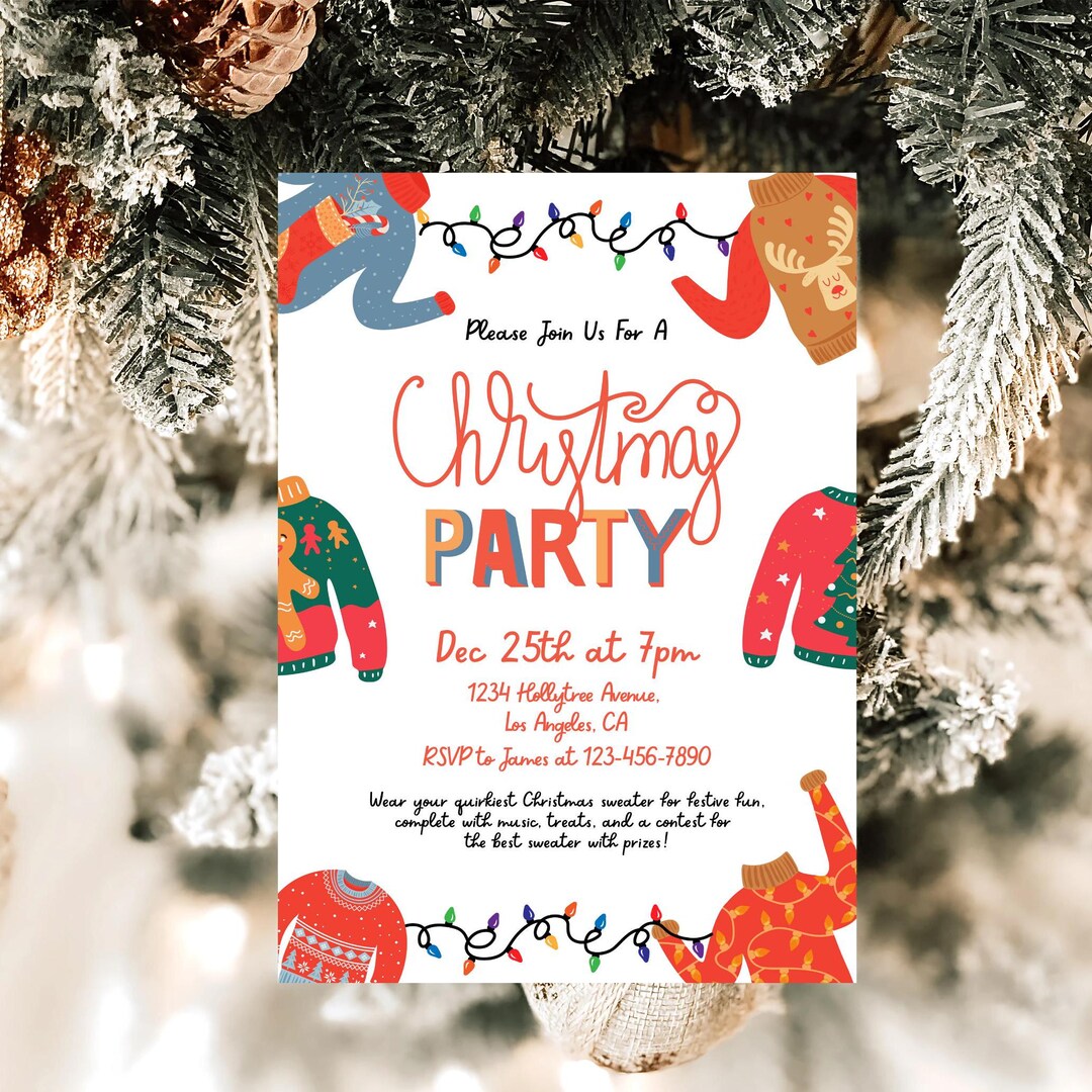 Editable Ugly Sweater Party Invitation Template, Annual Christmas Party ...