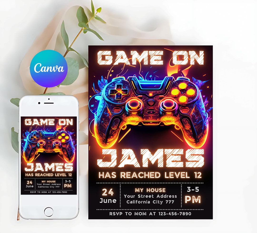 Editable Video Game Party Invitation, Level up Birthday Invite, Gamer ...