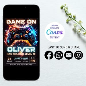 Editable Video Game Party Invitation, Level up Birthday Invite, Arcade ...