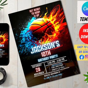 Editable Basketball Invitation Template, Basketball Birthday Invitation ...