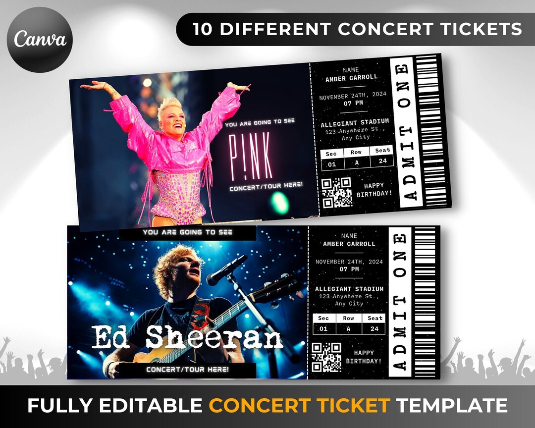 Editable Concert Ticket Template, Custom Concert Ticket Gift, DIY Event Tickets, Surprise ...