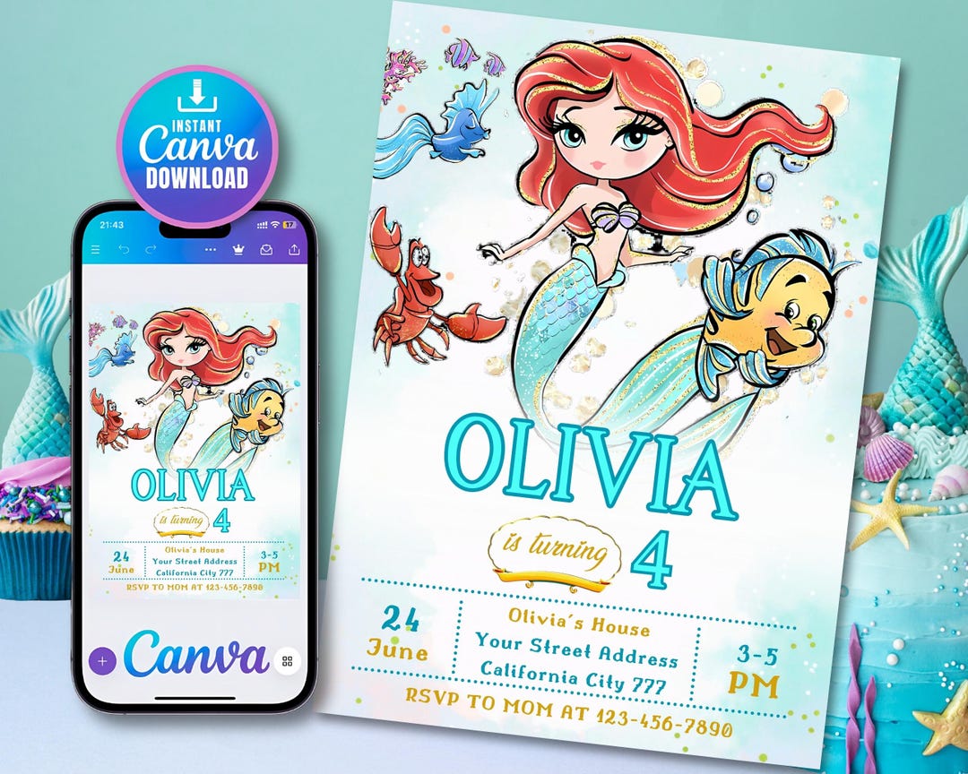 Little Mermaid Invitation Little Mermaid Birthday Invites Ariel ...