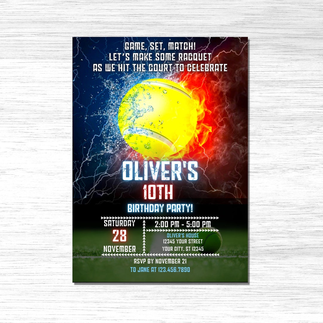 Tennis Birthday Invitation Tennis Ball Invitation Tennis - Etsy