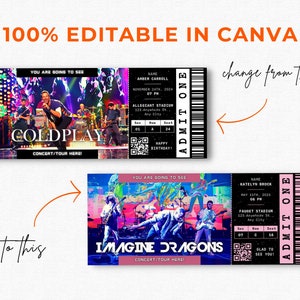 Editable Concert Ticket Template, Custom Concert Ticket Gift, DIY Event ...