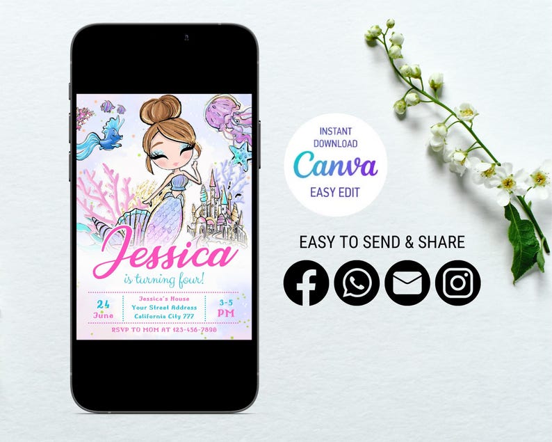 Mermaid Birthday Invitation, Mermaid Bash Under the Sea Birthday ...