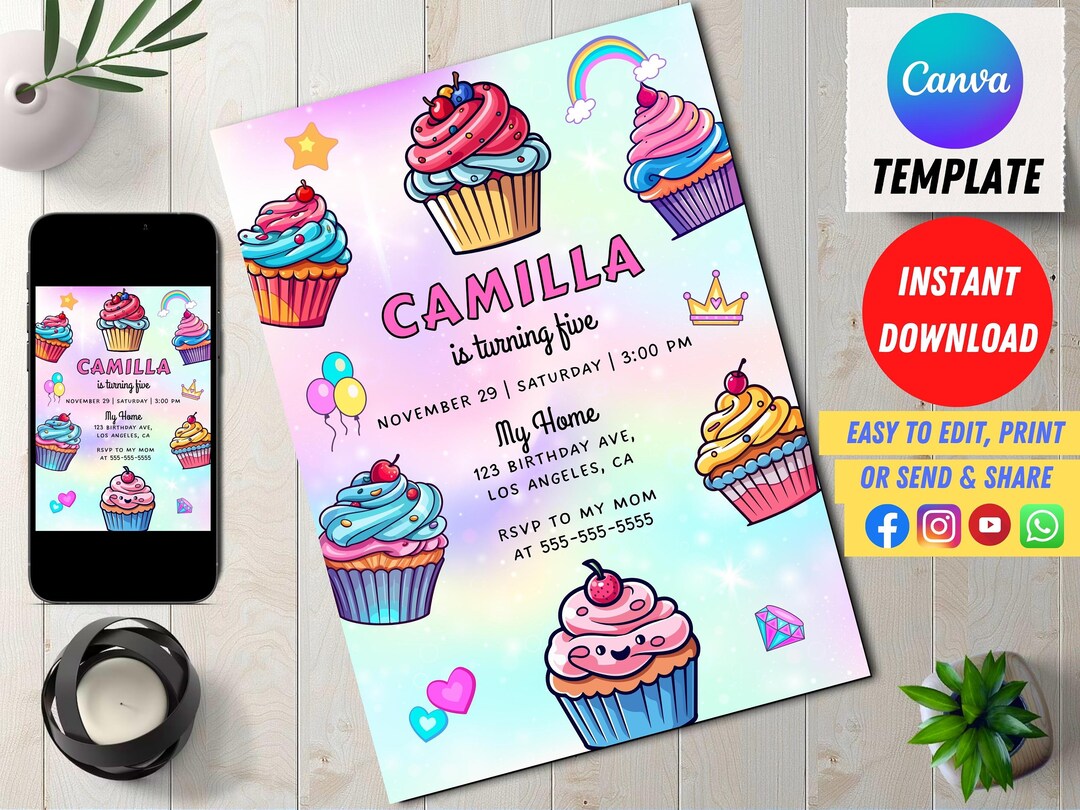 Cupcakes Birthday Party Invitation, Cupcake Birthday Invitation, Sweet ...