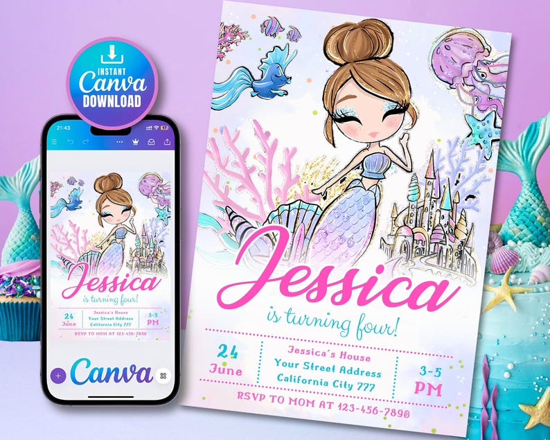 Mermaid Birthday Invitation, Mermaid Bash Under the Sea Birthday ...