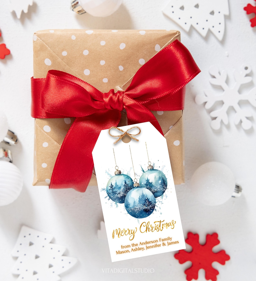 Christmas Gift Tag Editable Holiday Party Favor Tag Printable Merry ...