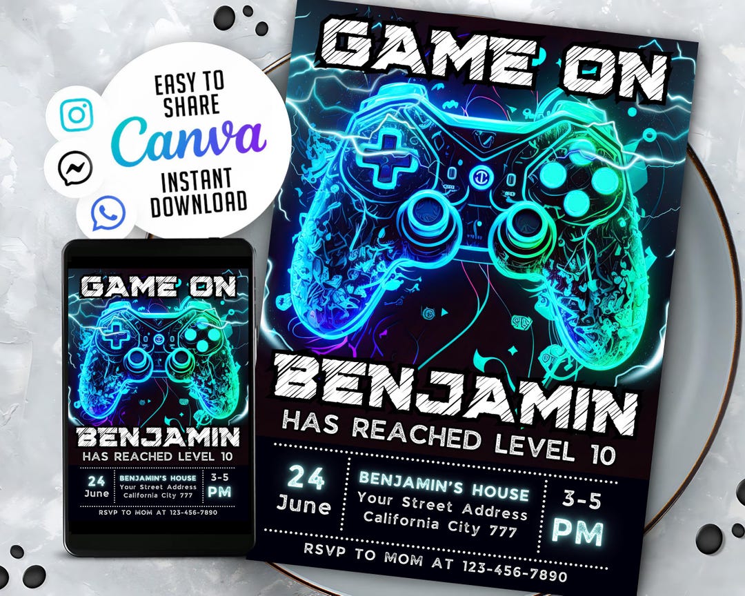 Editable Video Game Party Invitation, Level up Birthday Invite, Gamer ...