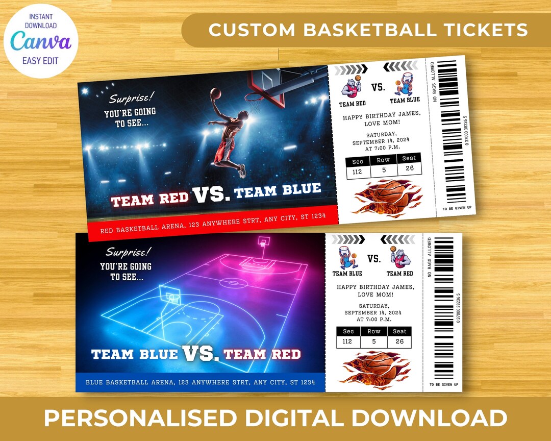 INSTANTLY EDIT Basketball Game Ticket Stub Template Gift Souvenir ...