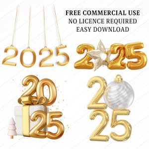 79 Gold New Year 2025 PNG Bundle, Gold 2025 Number Clipart, New Year ...