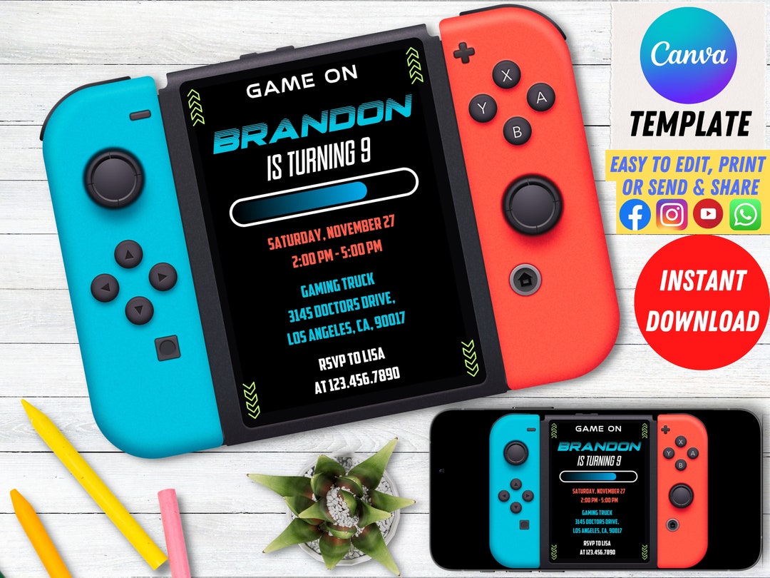 Video Game Birthday Invitation, Invitation Card, Video Game Invite Card ...