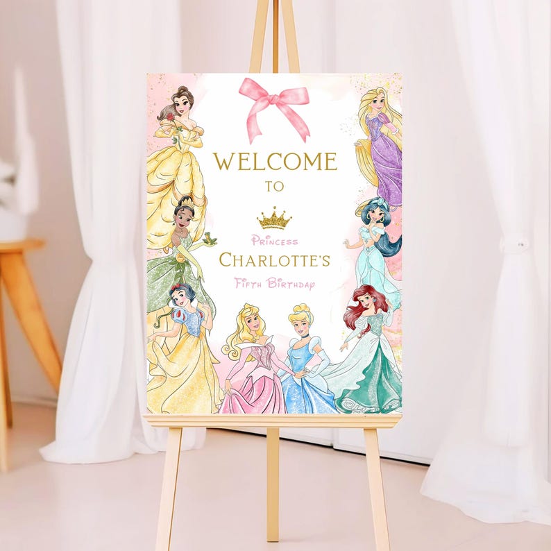 Princesses Birthday Welcome Sign Template | Editable Printable Party ...