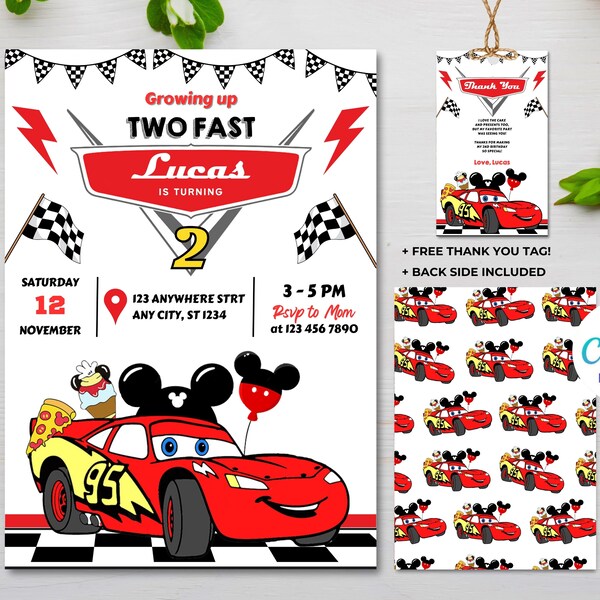 Two Fast Lighting Mcqueen Invitation - Etsy