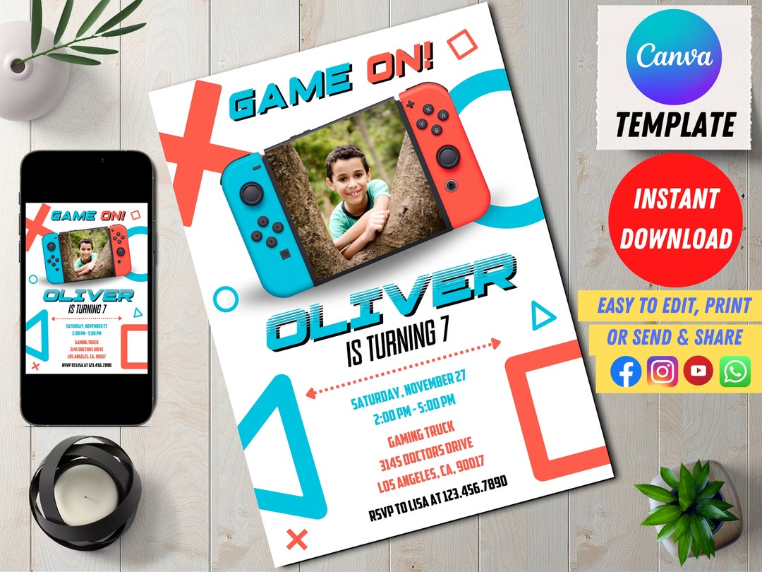 Video Game Birthday Invitation With Photo, Invitation Card, Video Game ...