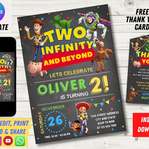 Two Infinity and Beyond Birthday Invitation Template - Etsy