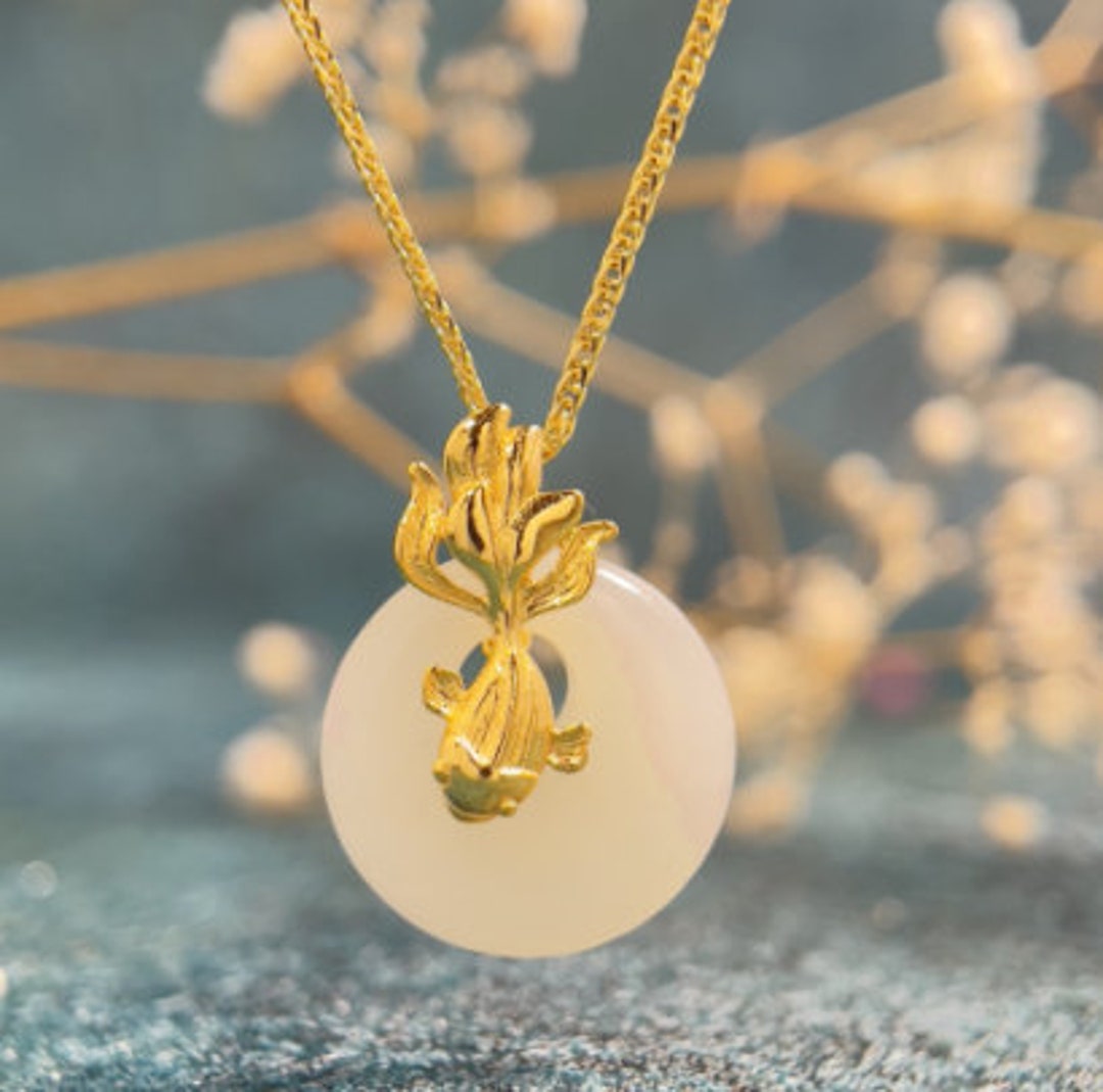 18K Gold Genuine Jade Goldfish Pendant Necklace Natural Jade - Etsy