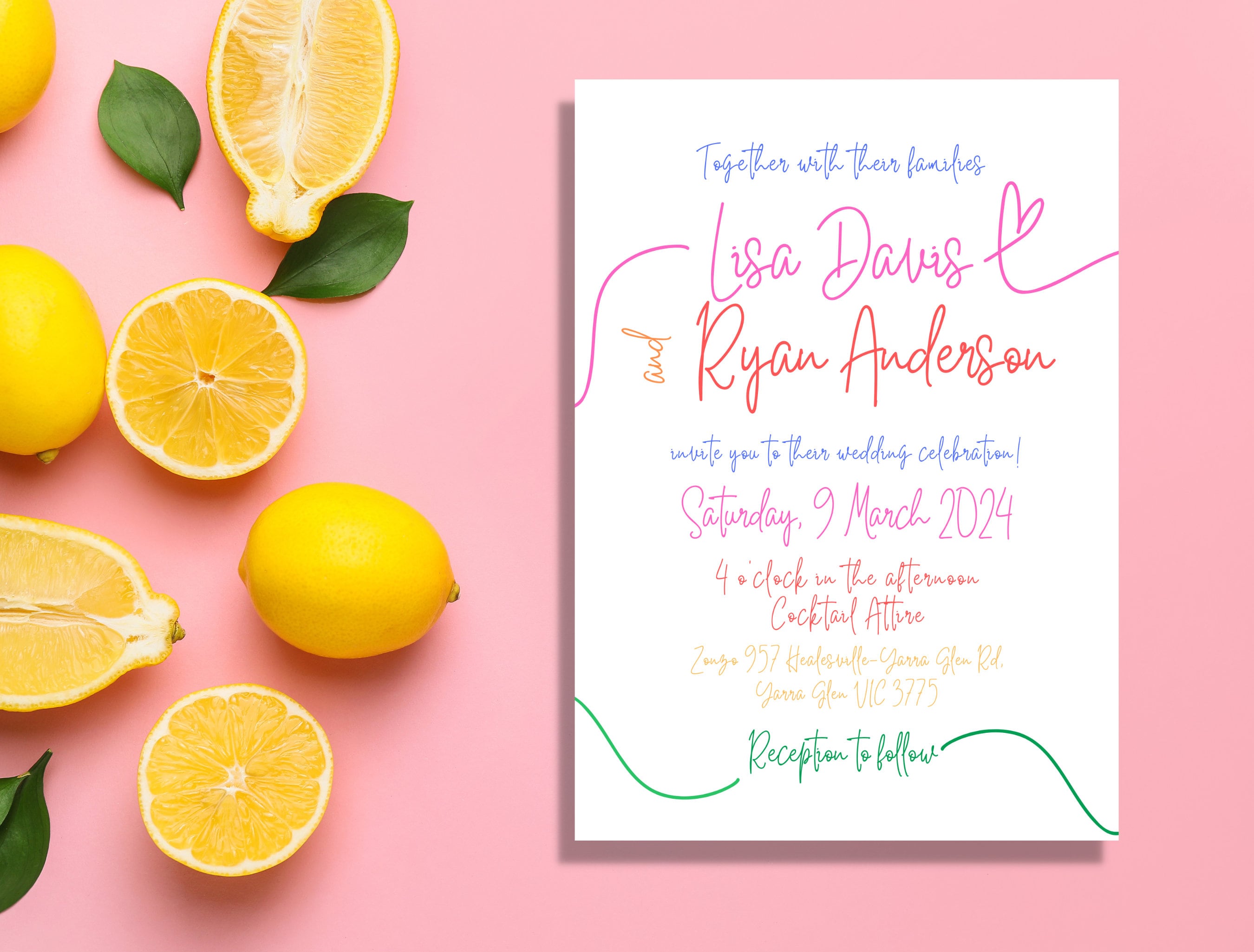 Artsy Wedding Invitation Template | Cursive Wedding Invitation | Bright ...