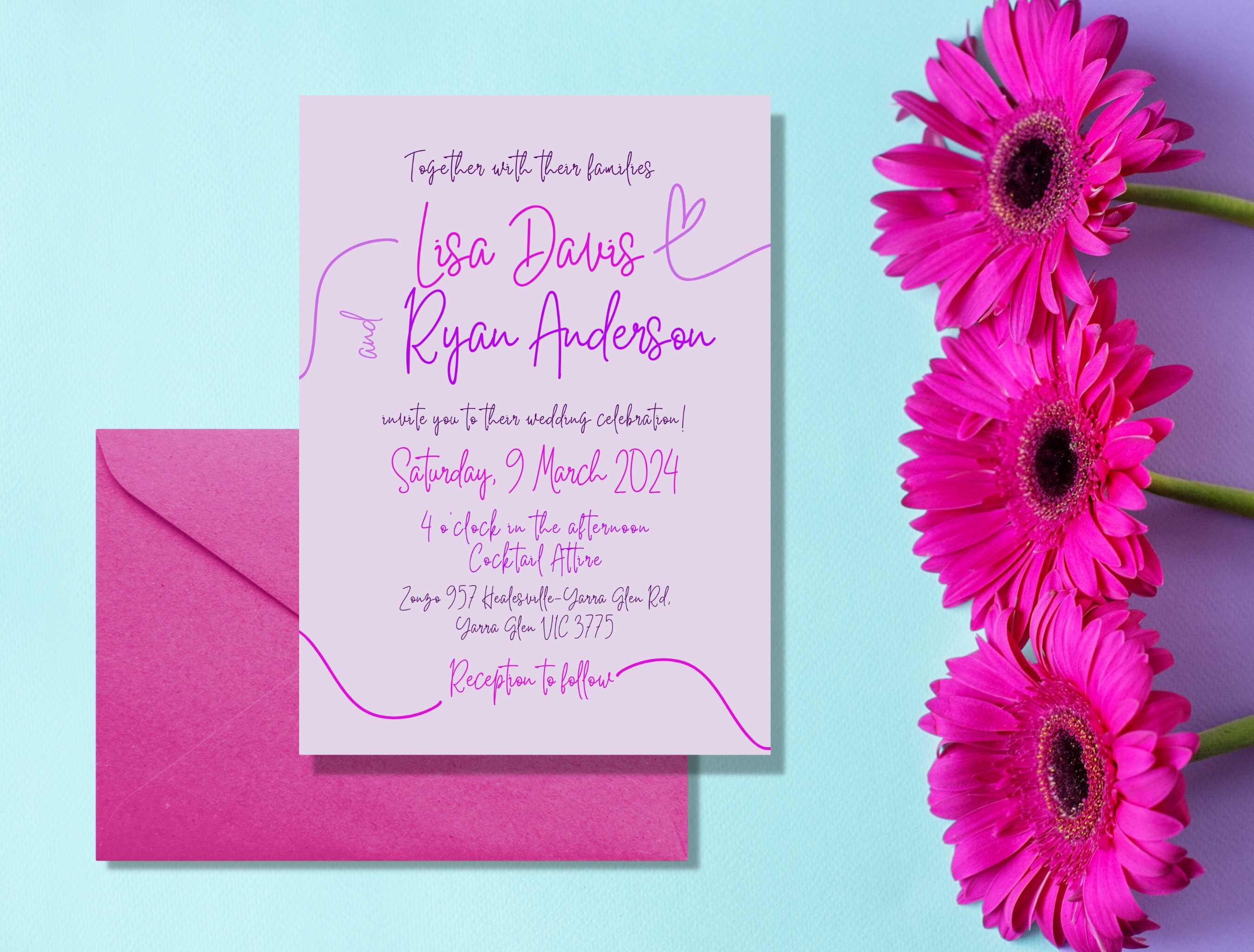 Artsy Wedding Invitation Template | Cursive Wedding Invitation | Bright ...