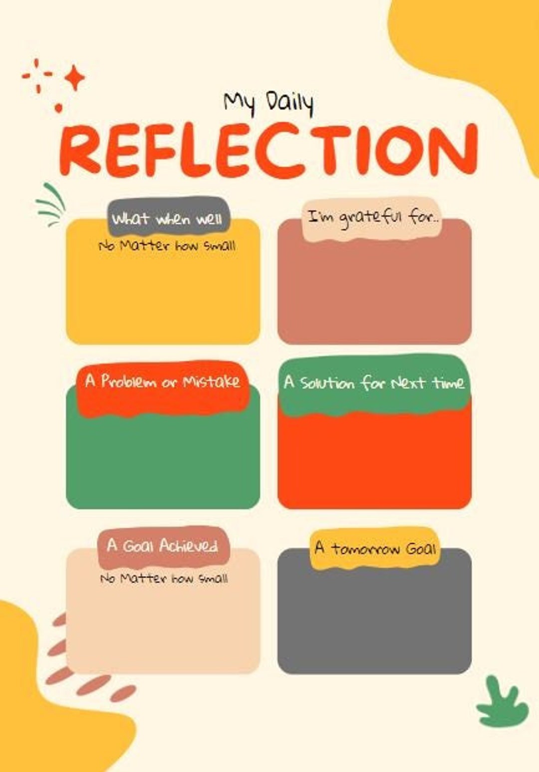 My Daily Reflection Worksheet - Etsy